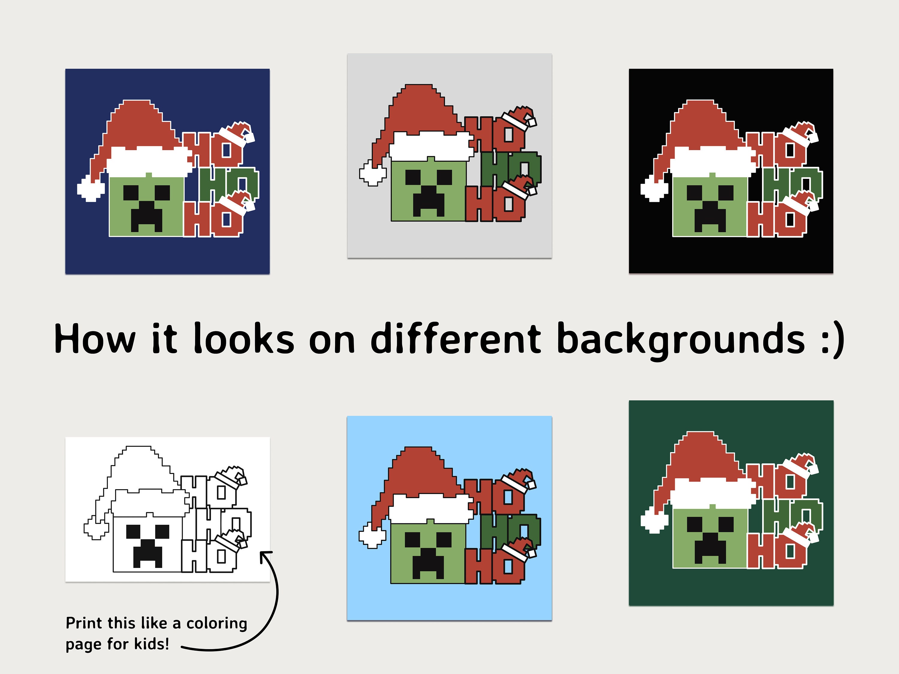 Minec Inspired Christmas PNG, Creeper Santa Block, Ho Ho Ho, Merry ...