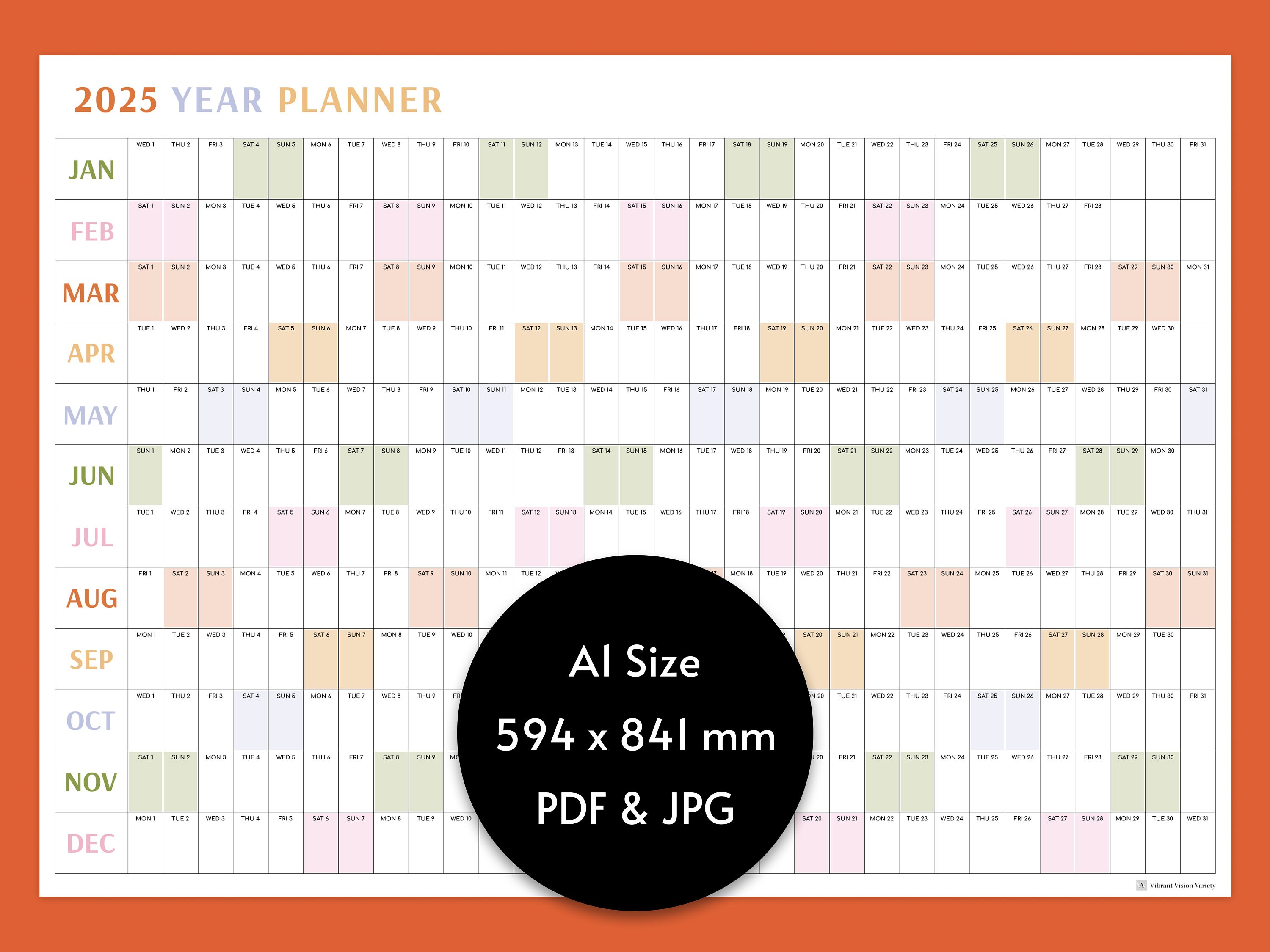 Giant 2025 Wall Calendar, 2025 Wall Planner, Annual Planner, Yearly ...