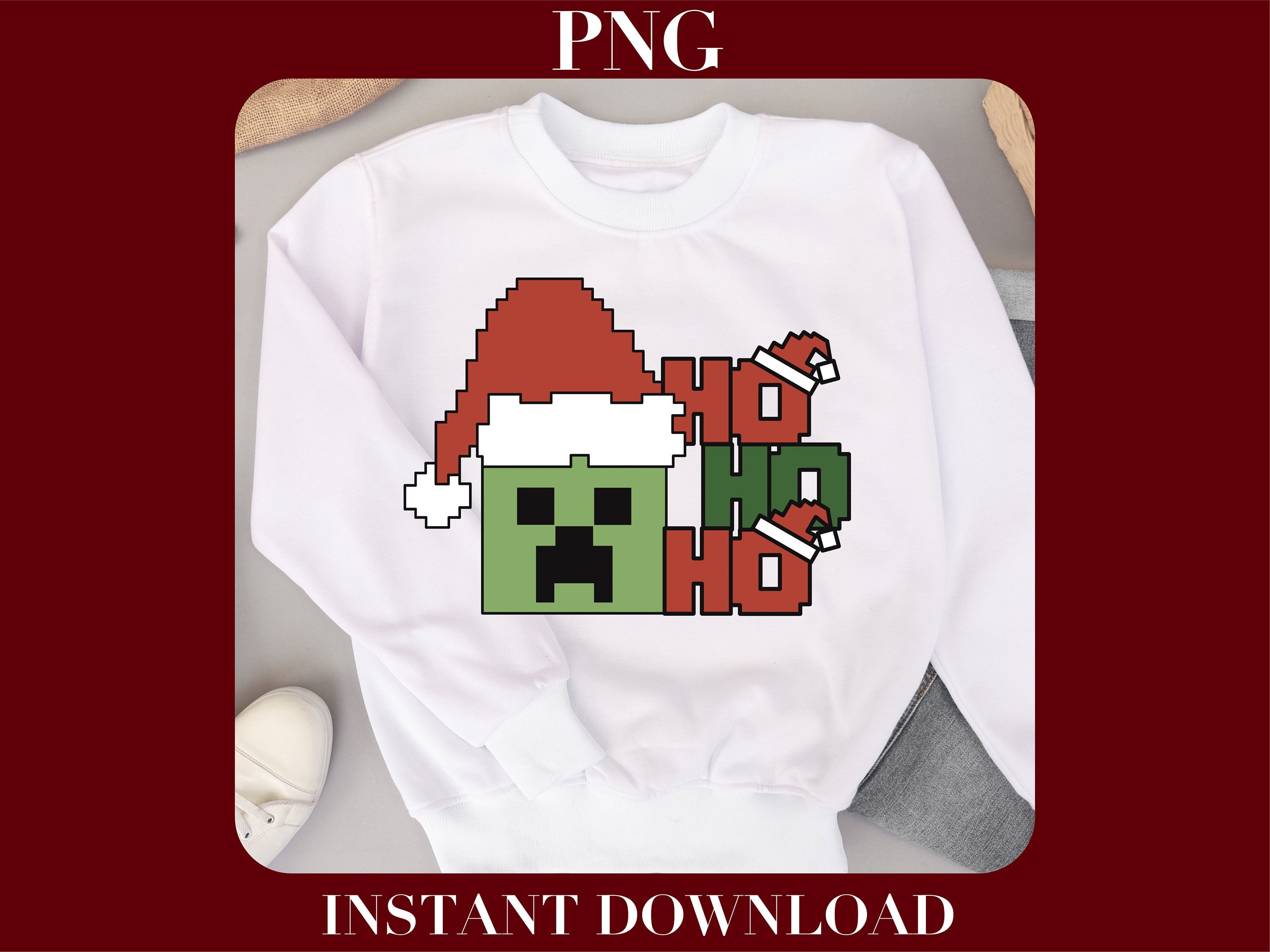 Minec Inspired Christmas PNG, Creeper Santa Block, Ho Ho Ho, Merry ...