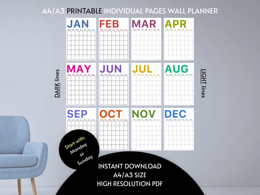Giant Perpetual Wall Calendar: A4/A3 Printable Planner (digital ...