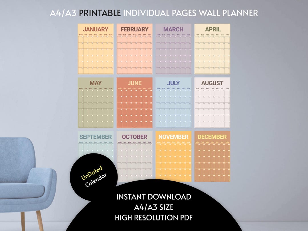 Giant Perpetual Wall Calendar: A4/A3 Printable Monthly Planner (digital ...
