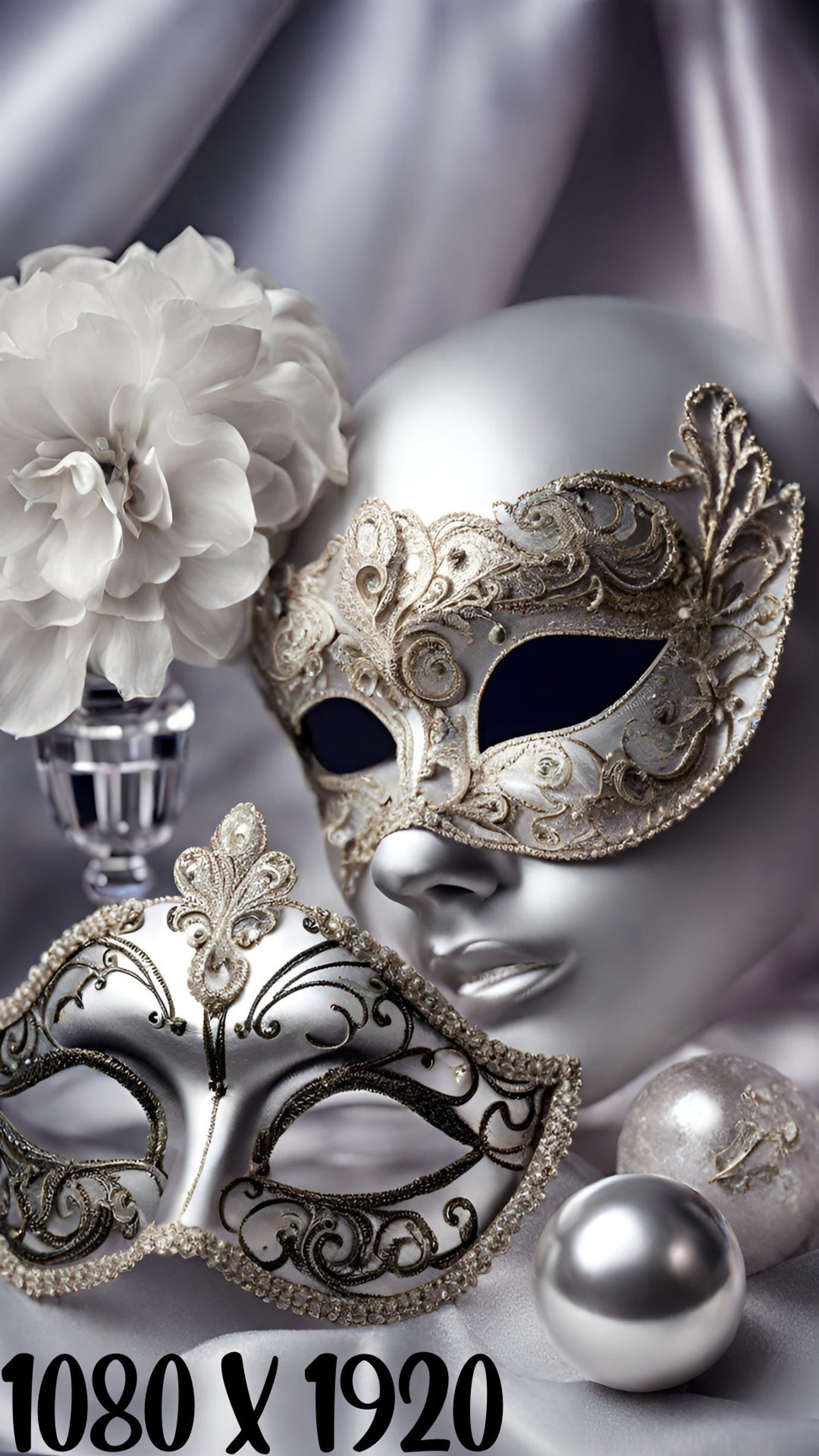 5 Masquerade Masks and Silver Spheres - Digital Wallpaper Collection - Etsy