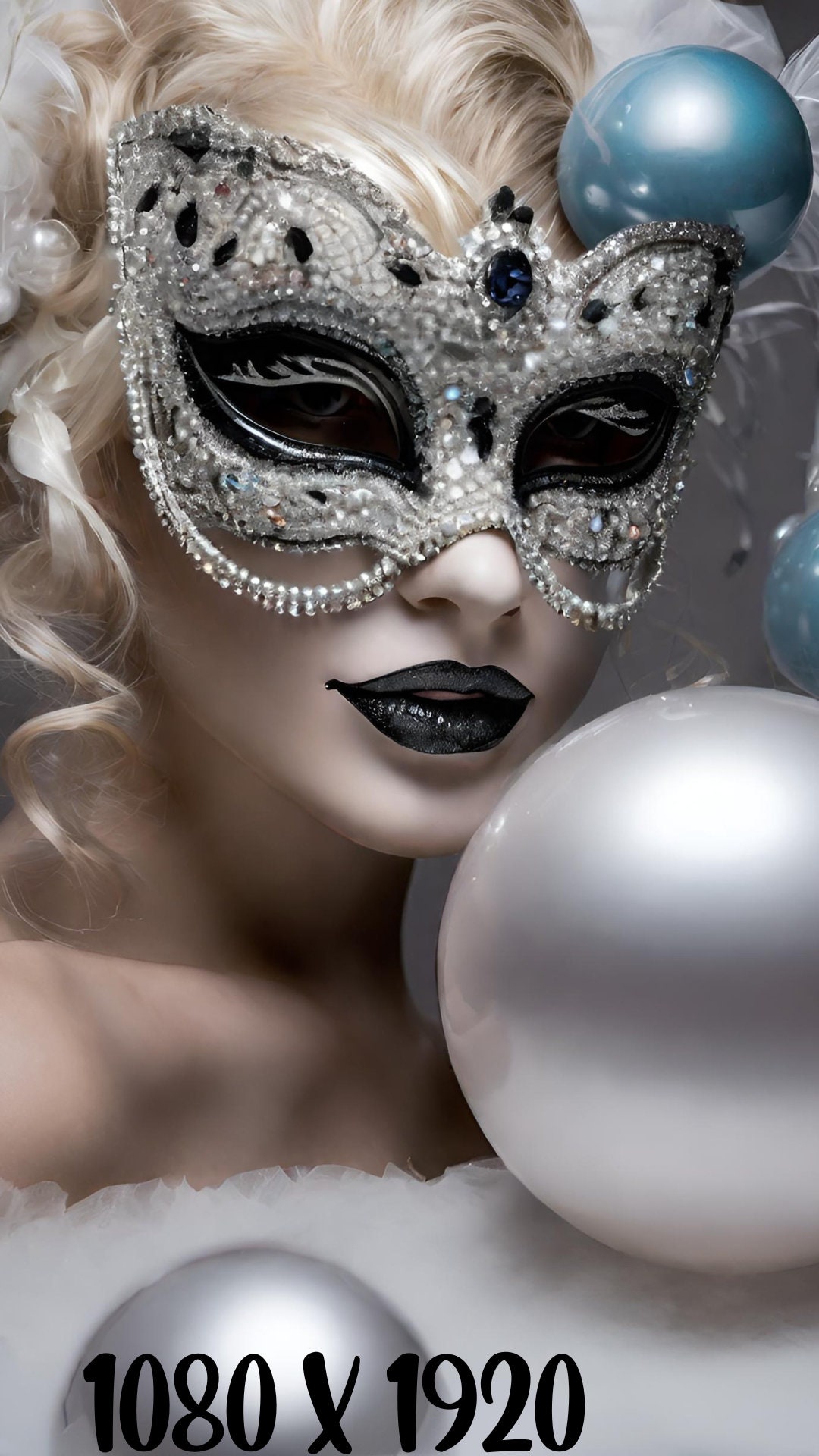 5 Masquerade Masks and Silver Spheres - Digital Wallpaper Collection - Etsy