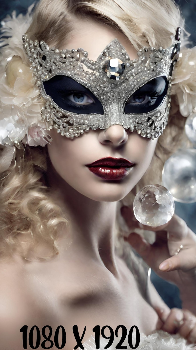 5 Masquerade Masks and Silver Spheres - Digital Wallpaper Collection - Etsy