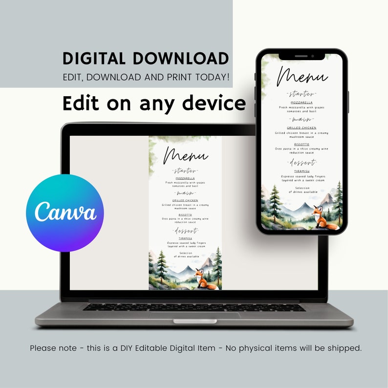 Baby Shower Menu, Fox Baby Shower Menu, Editable Digital Download ...