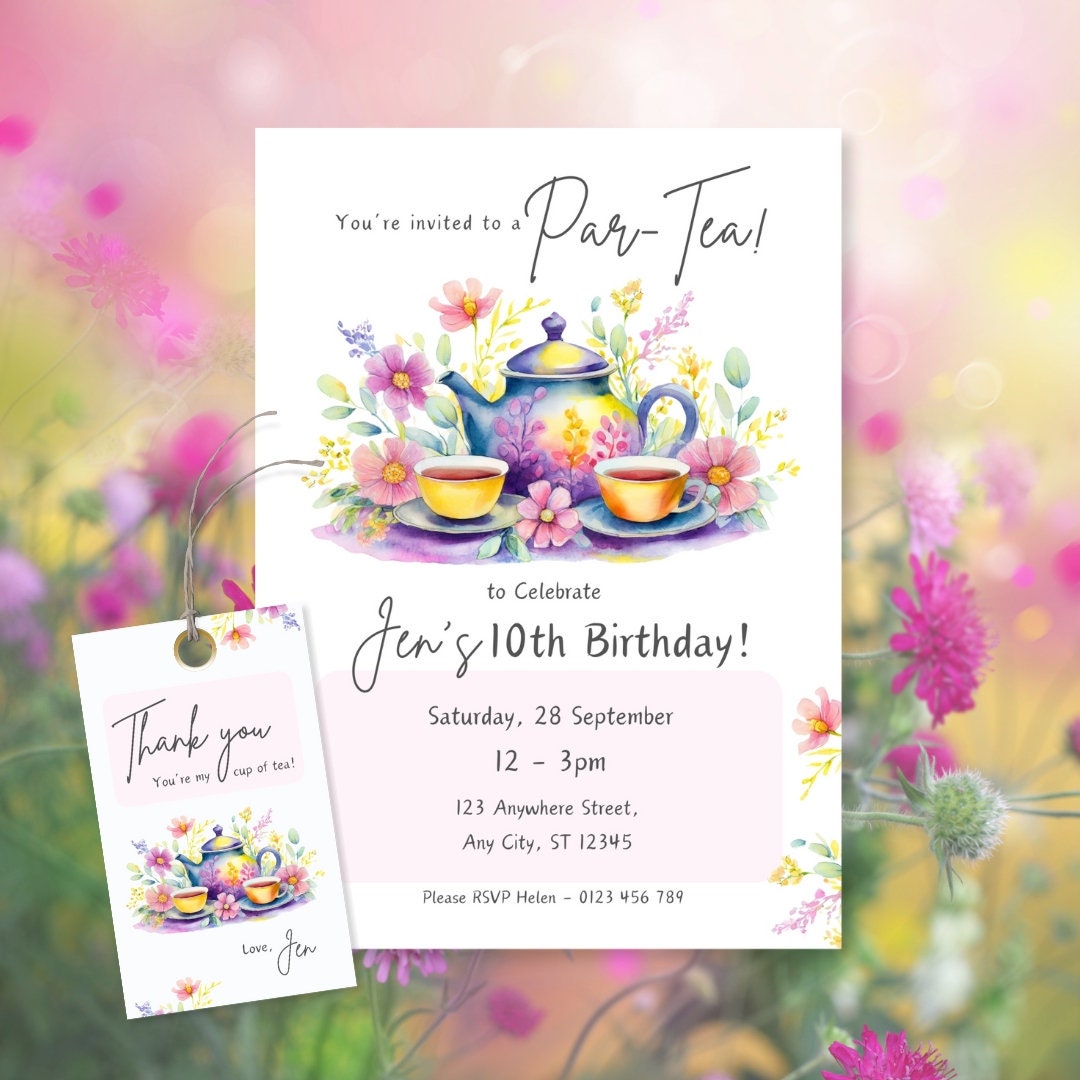Tea Party Invitation, Editable Par-tea Invite Template Floral ...