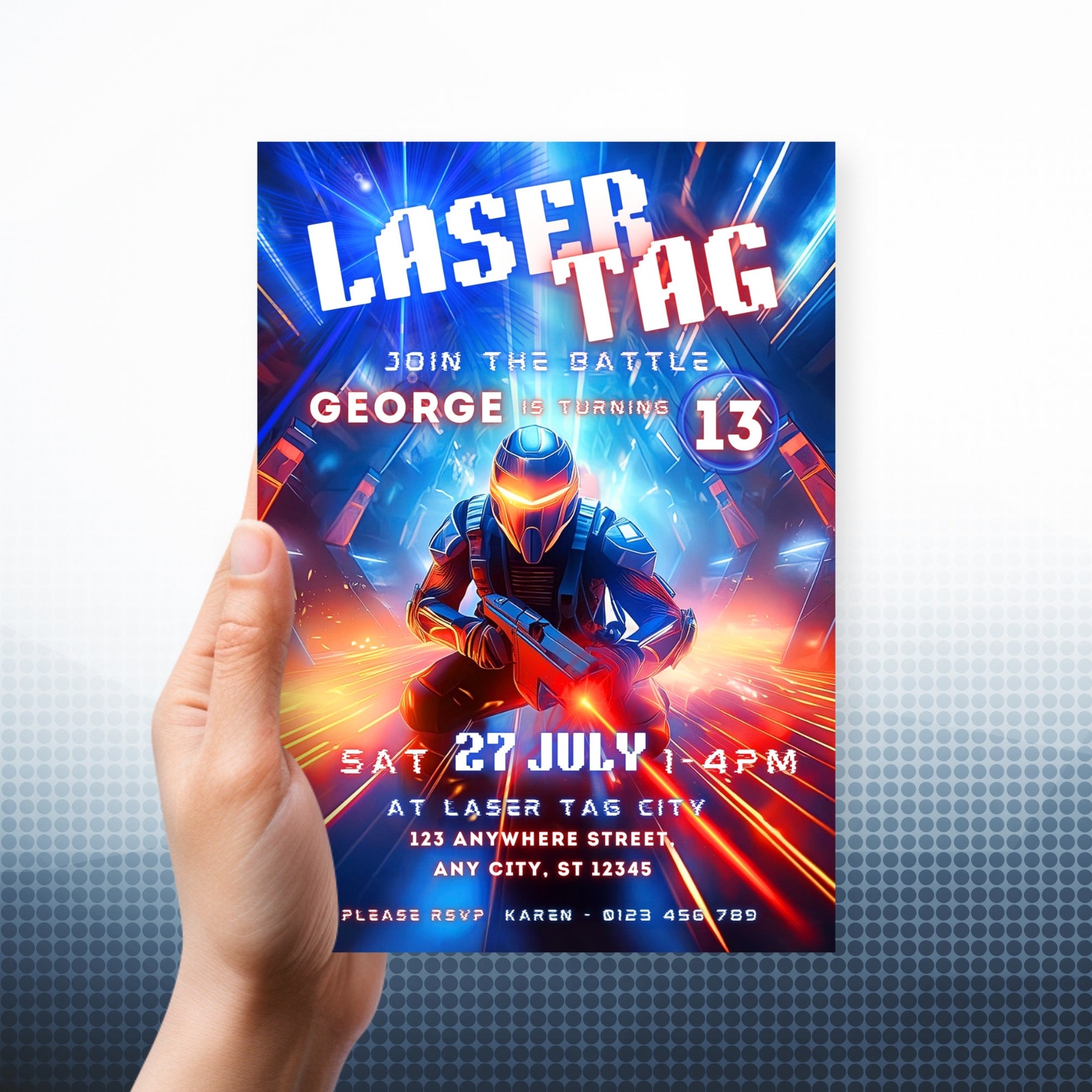 Laser Tag Invitation, Editable Laser Tag Birthday Party Invite, Neon ...
