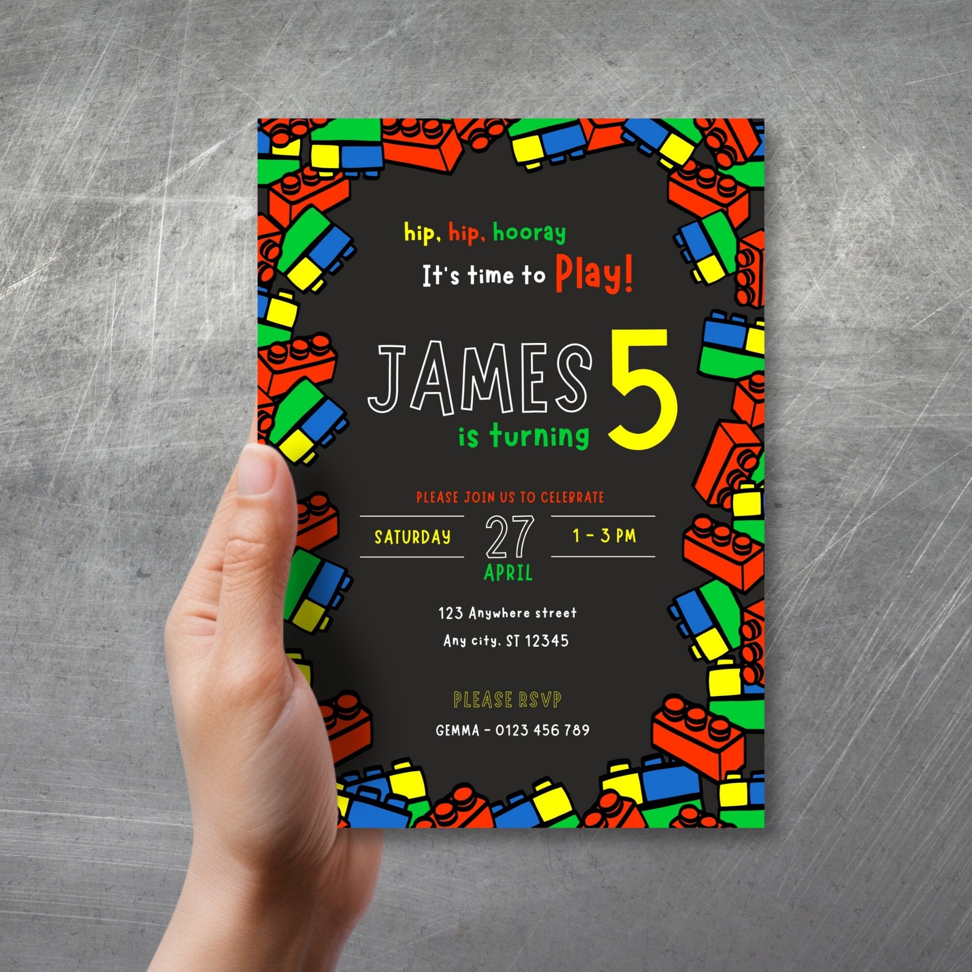 Building Blocks Birthday Invitation Colourful Building Bricks, Kids ...