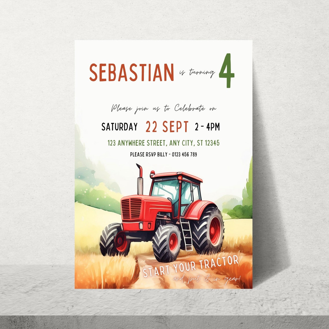 Red Tractor Invite, Start Your Tractor Invitation, Editable Boy Tractor ...