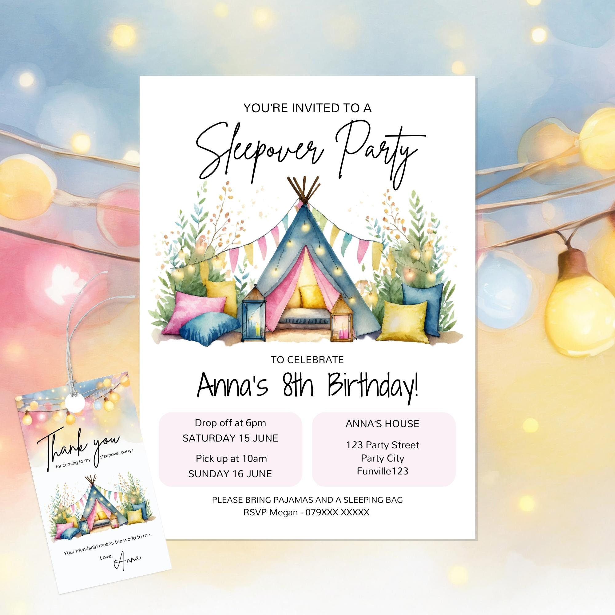Sleepover Birthday Party Invitation Template Kids Teepee Tent ...