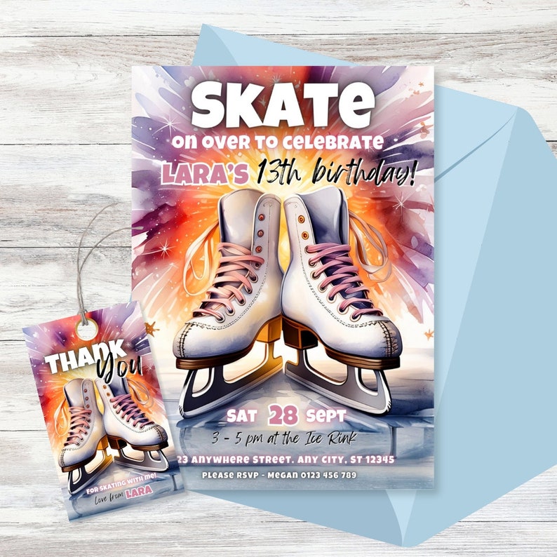 Ice Skating Birthday Invitation Girls Skating Invite Ice Skating Bday ...