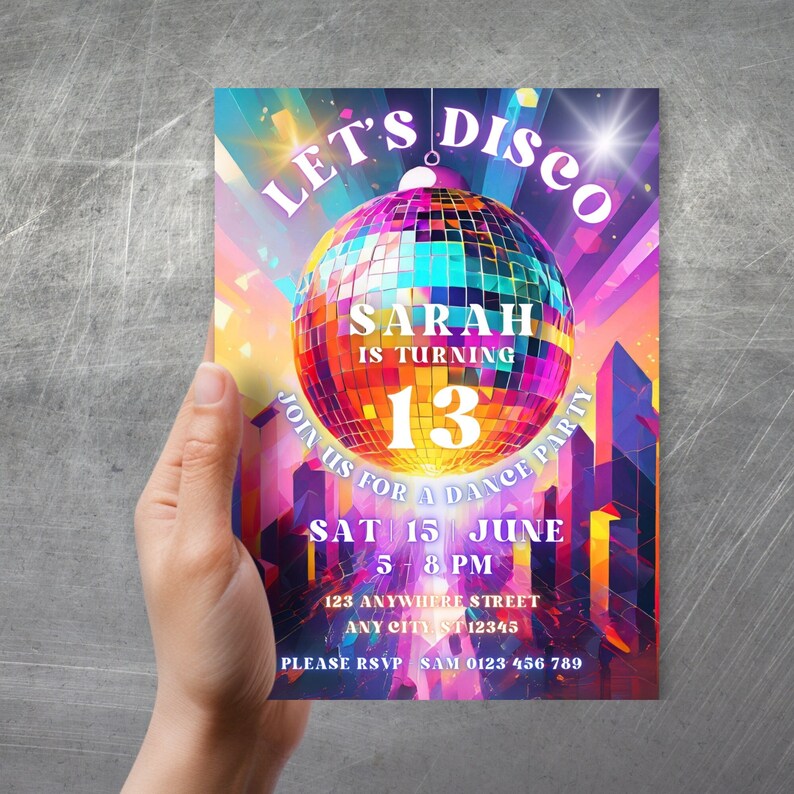Disco Party Invitation, Editable Dance Party Invite, Colourful Retro ...