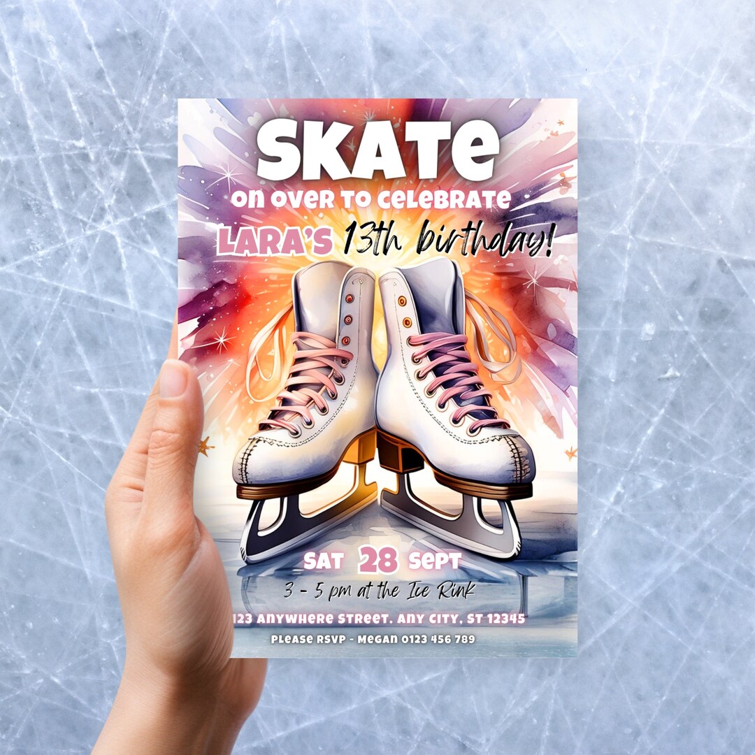 Ice Skating Birthday Invitation Girls Skating Invite Ice Skating Bday ...