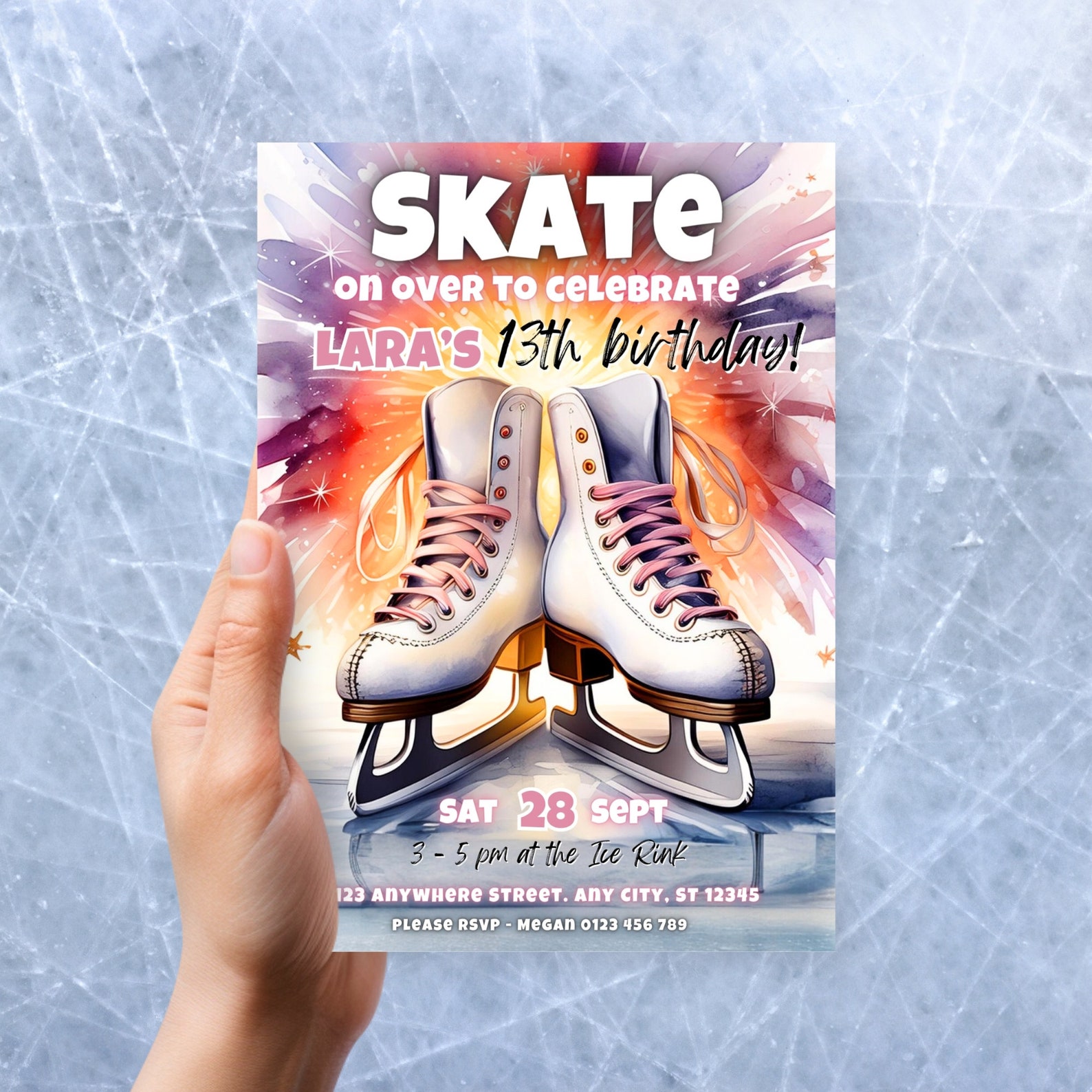 Ice Skating Birthday Invitation Girls Skating Invite Ice Skating Bday ...