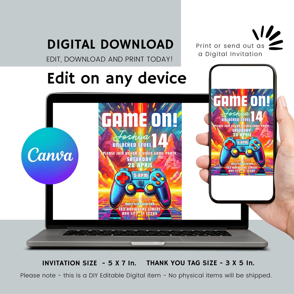 Gaming Invitation, Editable Video Game Invitation, Gaming Party Invite ...