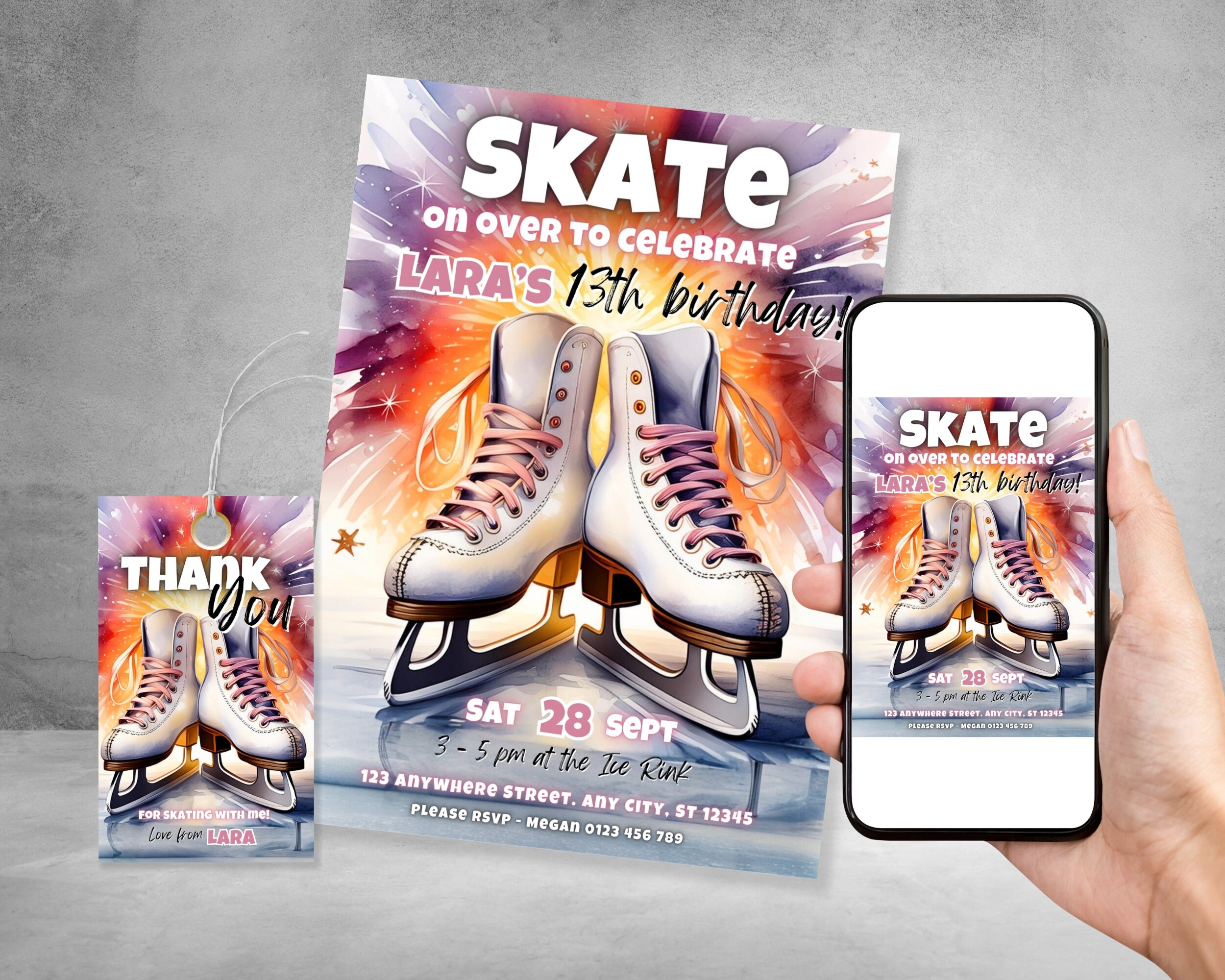 Ice Skating Birthday Invitation Girls Skating Invite Ice Skating Bday ...