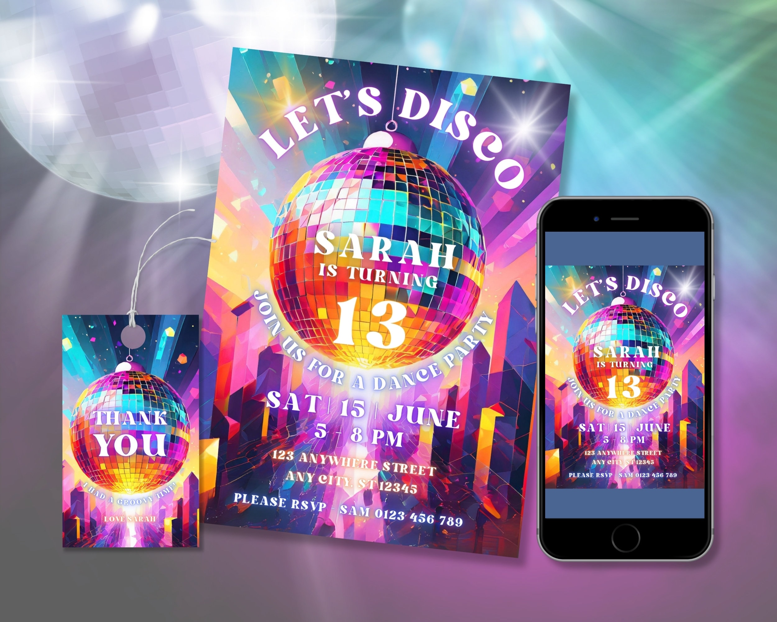 Disco Party Invitation, Editable Dance Party Invite, Colourful Retro ...