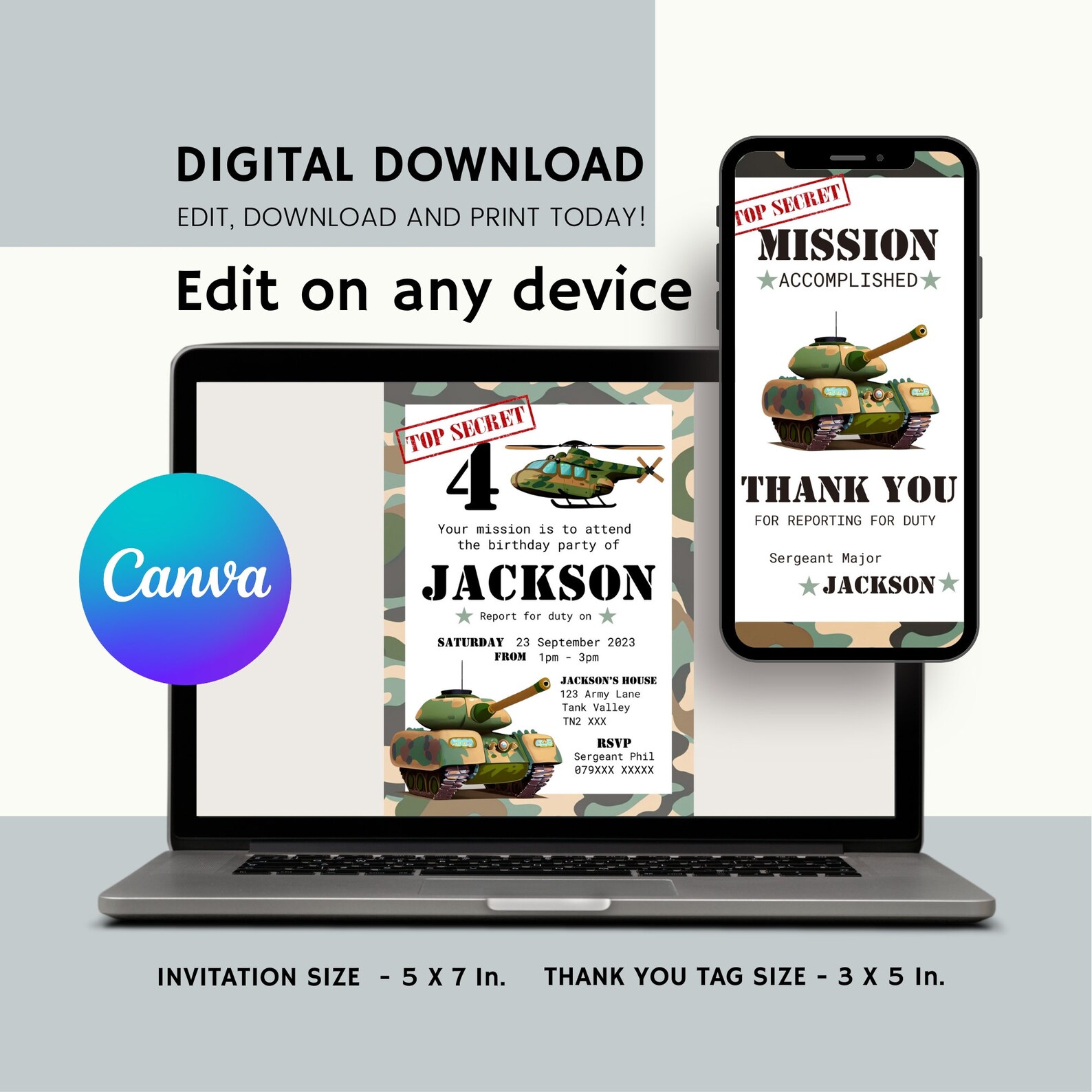 Army Birthday Party Invitation Template, Military Birthday Invite ...