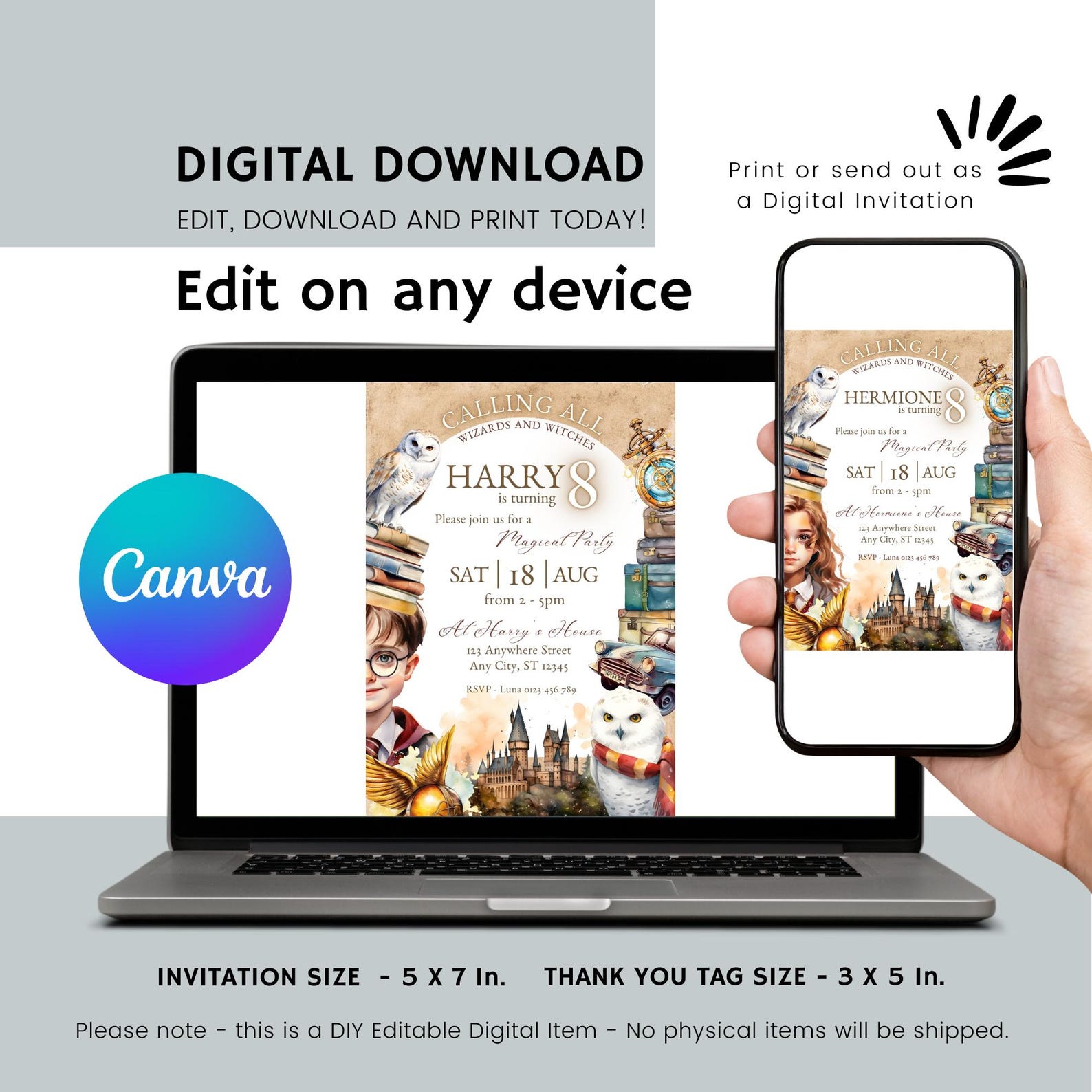 Wizard Birthday Invite, Witches Birthday Invite, Editable Magical ...