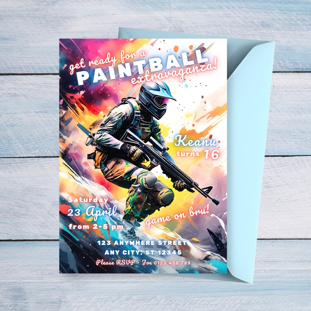 Paintball Party Invite, Editable Game on Invite, Neon Gaming Invite ...
