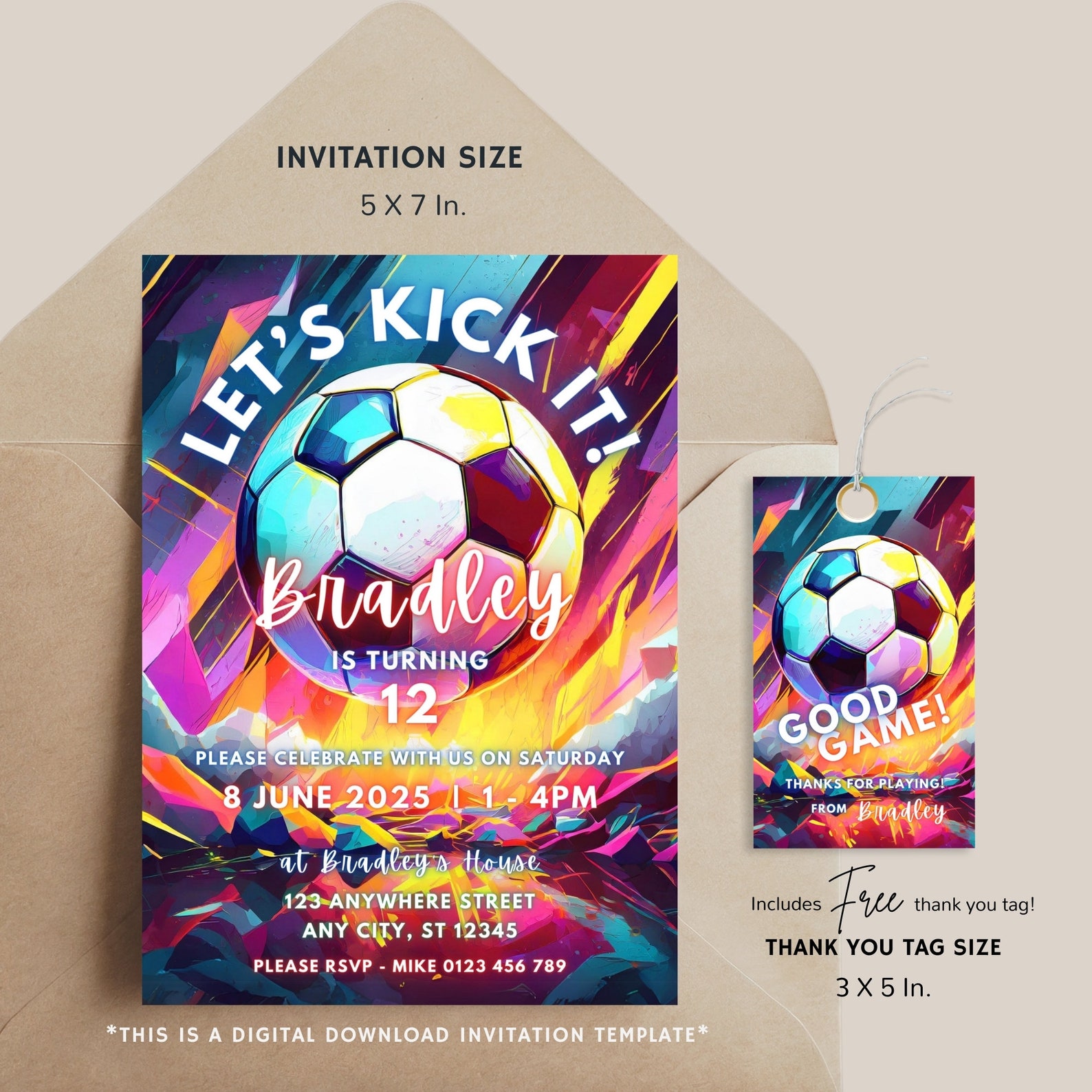 Soccer Invitation, Football Birthday Invitation, Let's Kick It Retro ...
