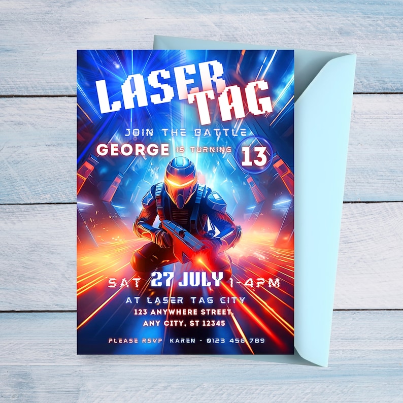 Laser Tag Invitation, Editable Laser Tag Birthday Party Invite, Neon ...