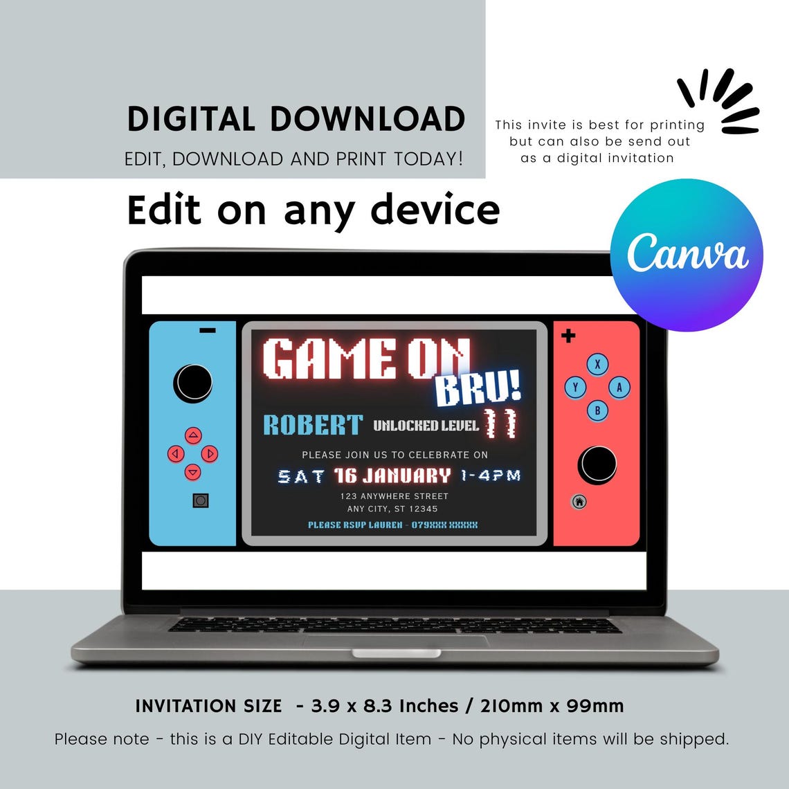 Video Game Birthday Invitation Template, Printable Video Game ...