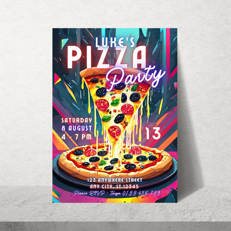 Pizza Party Invitation, Pizza Invite, Retro Pizza Party Invite ...