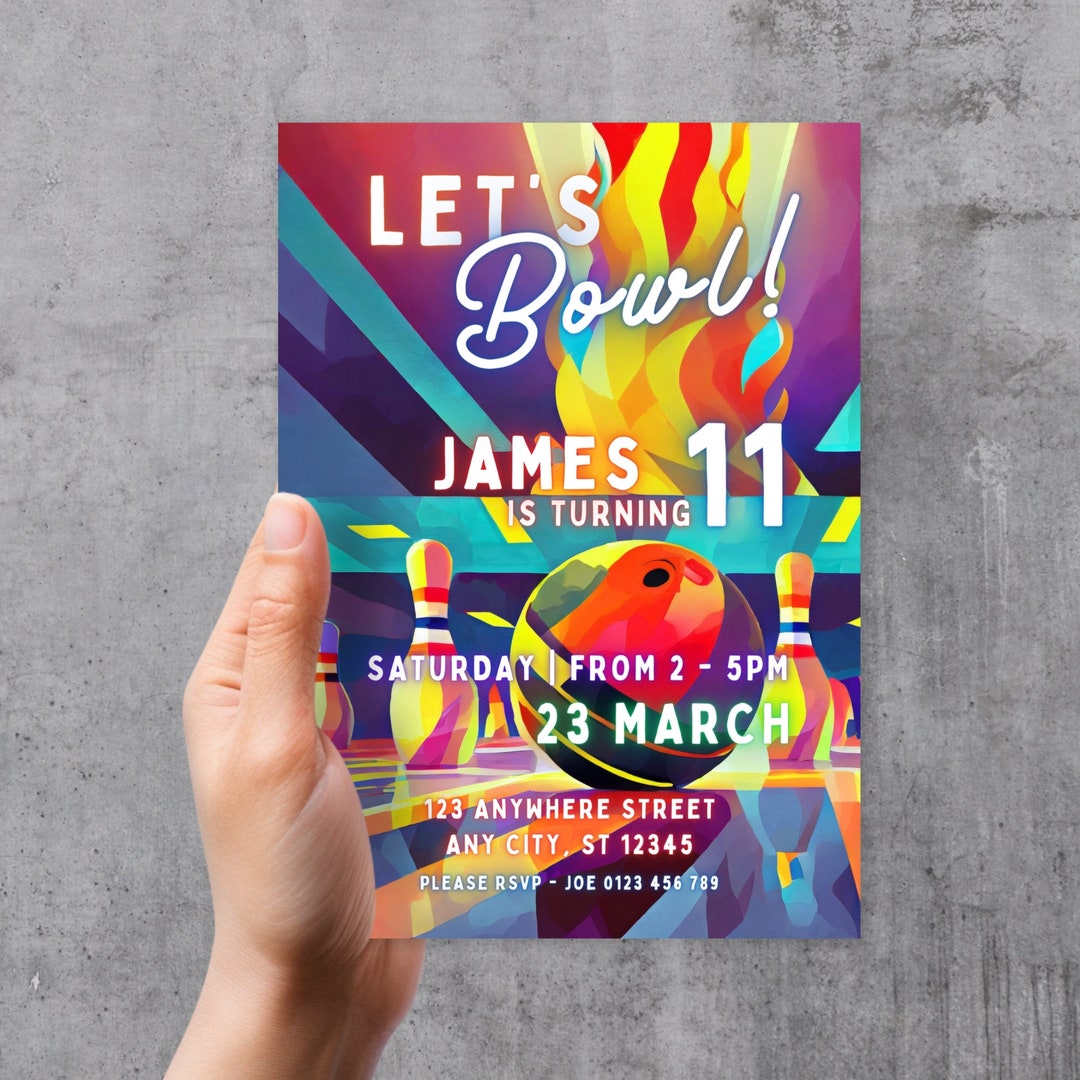 Bowling Invitation, Retro Tenpin Bowling Birthday Invite, Editable ...