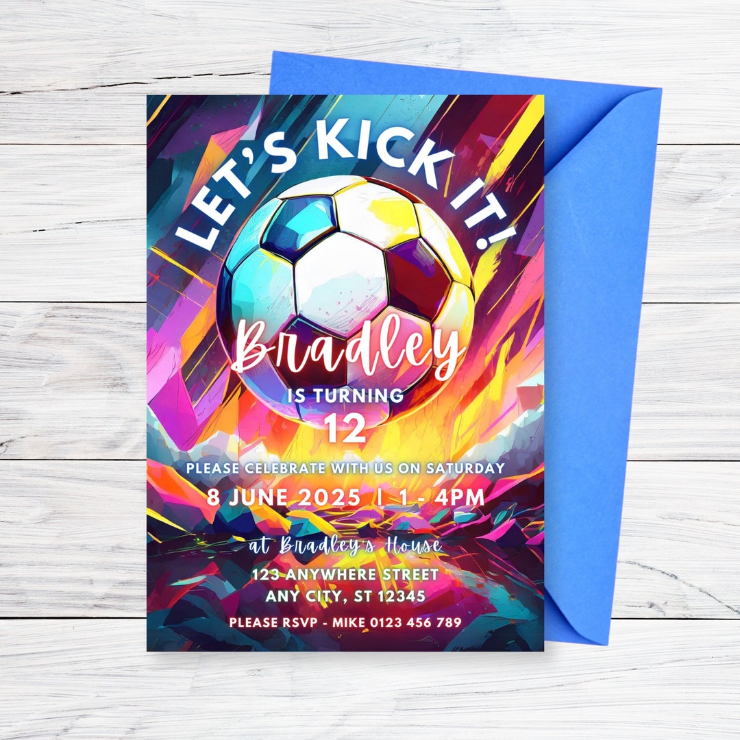 Soccer Invitation, Football Birthday Invitation, Let's Kick It Retro ...