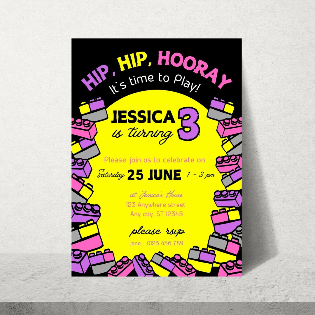 Building Blocks Birthday Invitation, Colourful Building Bricks Kids ...