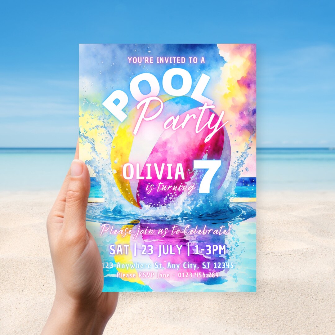 Pool Party Invitation, Swimming Birthday Party Invite, Swim Party ...