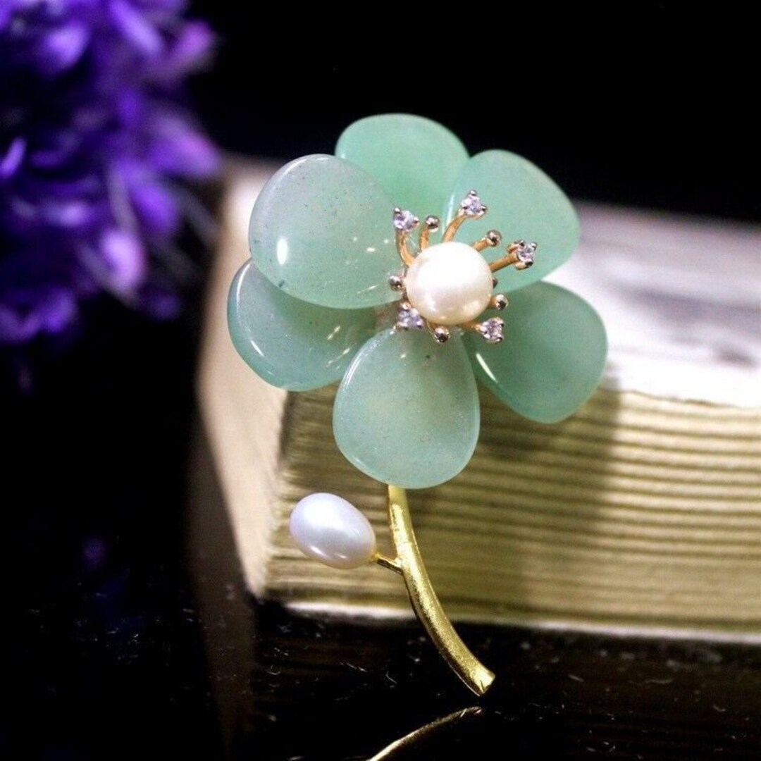 Green Jade Four Leaf Clover Brooch,gemstone Flower Brooch for Women - Etsy