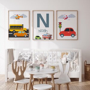 Personalized Set of 3 Car Nursery Decor, Car Babyboy Room Decor, Car ...