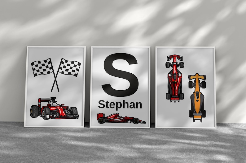 Personalized Formula 1 Wall Art Set – 3-piece Custom Racing Car Design ...