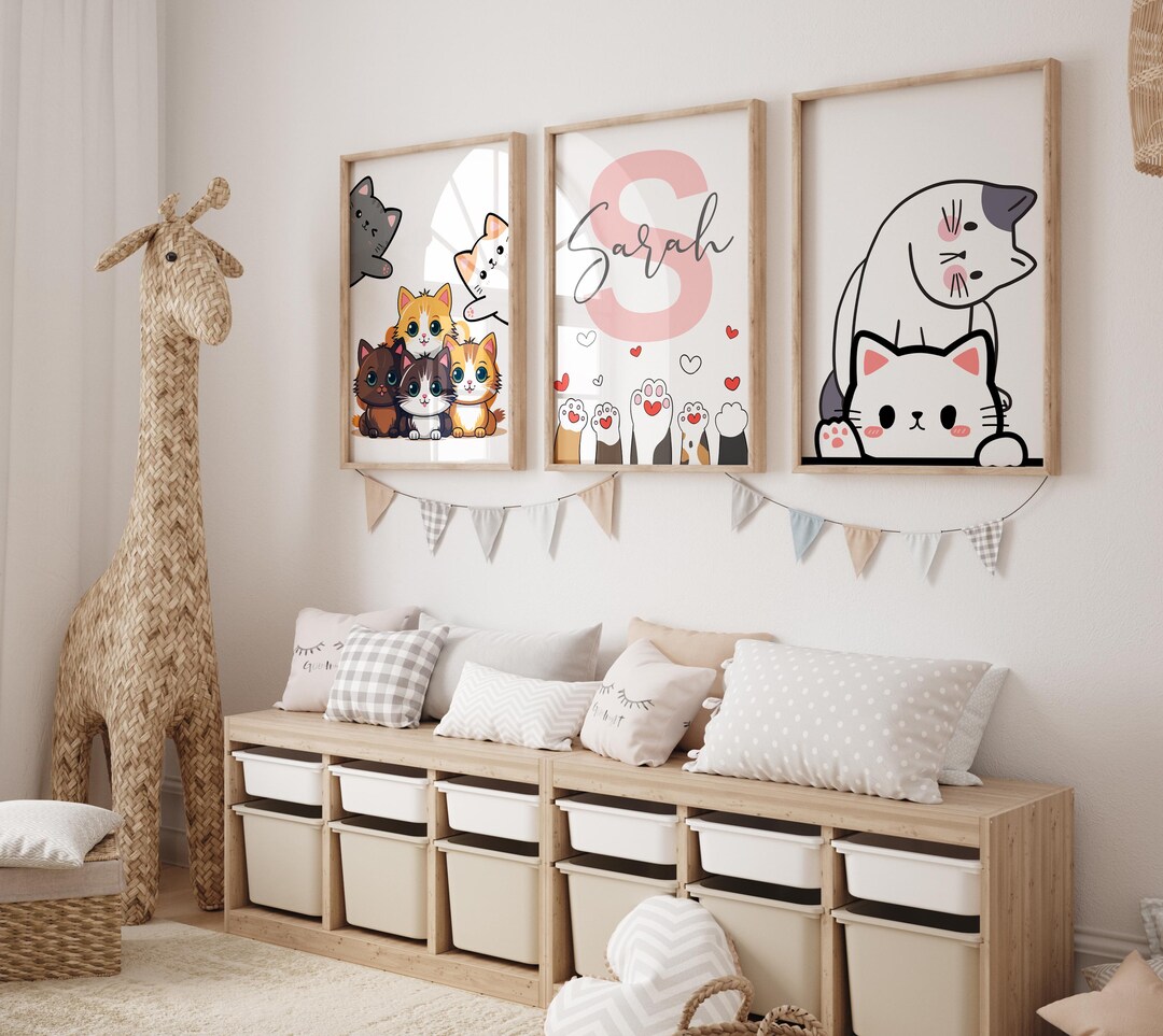 Charming Cat-themed Wall Art for Girls' Nursery - Customizable Name Art ...