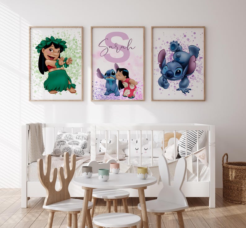 Personalized Lilo & Stitch Wall Art Set - Custom Name Nursery Decor - 3 ...