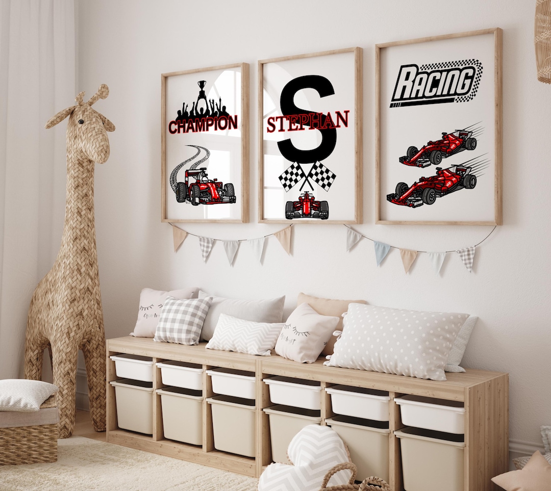 Custom Name Formula 1 Race Car-themed Wall Art Set for Boys' Room ...