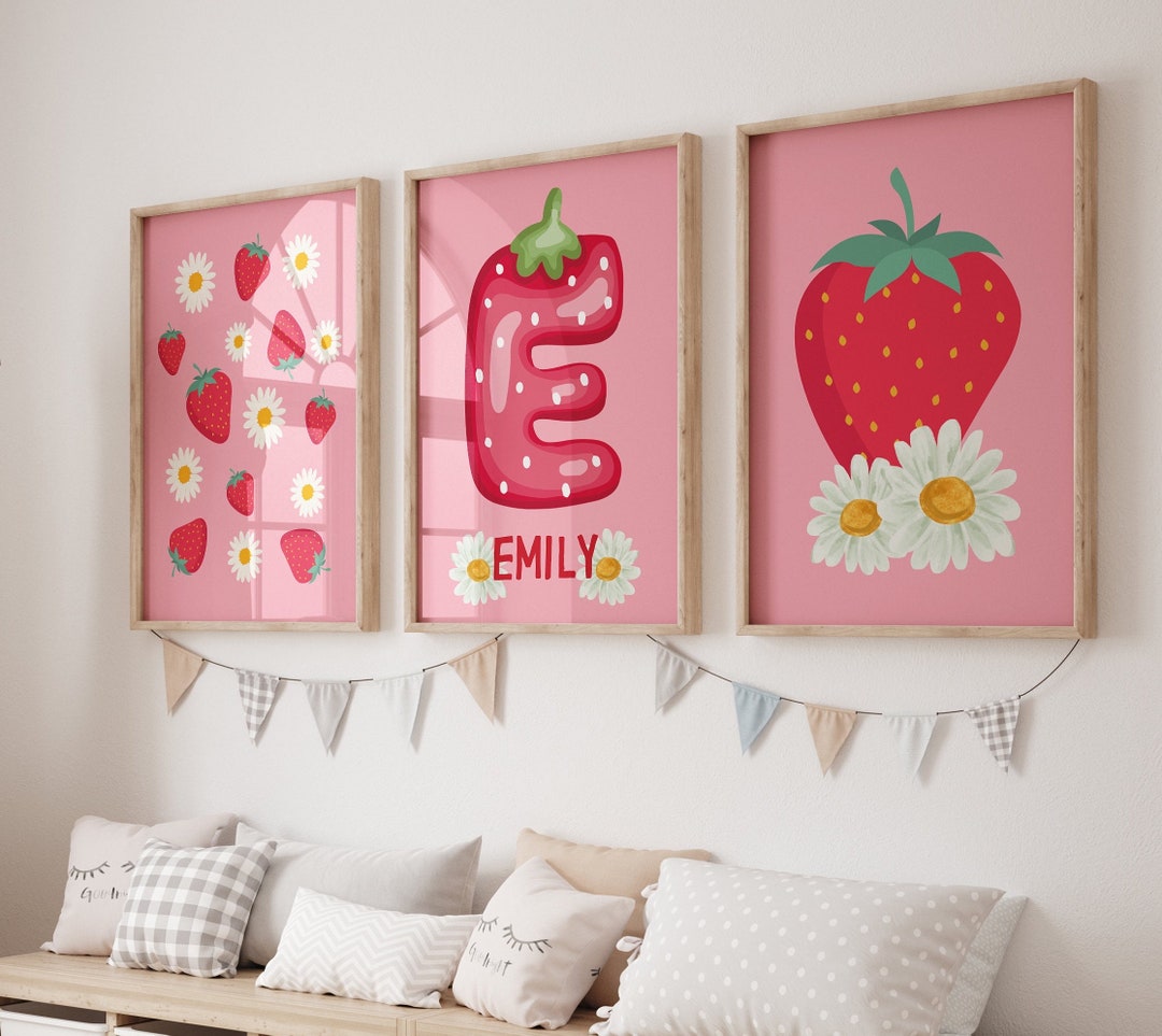 Personalized Strawberry Dreams Trio for Girl's Room Customizable ...