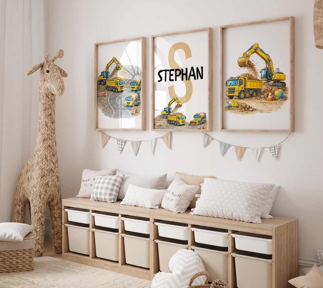 Personalized Excavator and Dump Truck Wall Art • Construction Nursery ...
