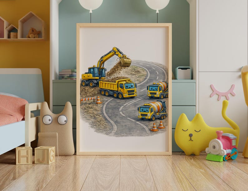 Personalized Excavator and Dump Truck Wall Art • Construction Nursery ...
