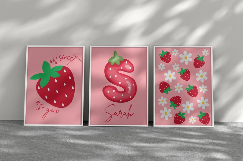 Personalized Strawberry Pink Nursery Decor Set for Girls - 3 Pieces ...