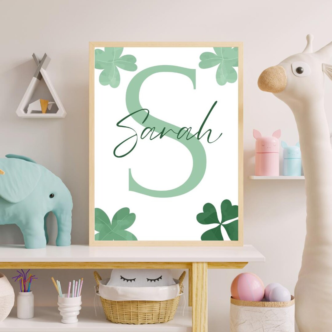 Personalized 4-leaf Clover Nursery Wall Art – Green Clover Themed 3 ...
