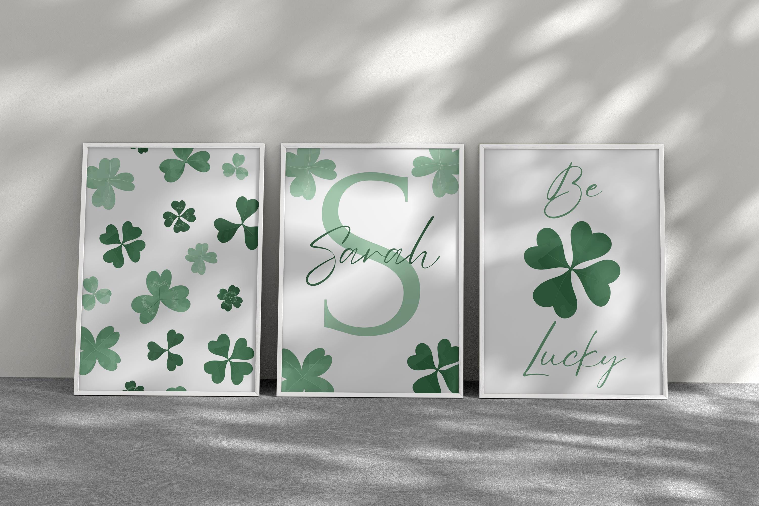 Personalized 4-leaf Clover Nursery Wall Art – Green Clover Themed 3 ...