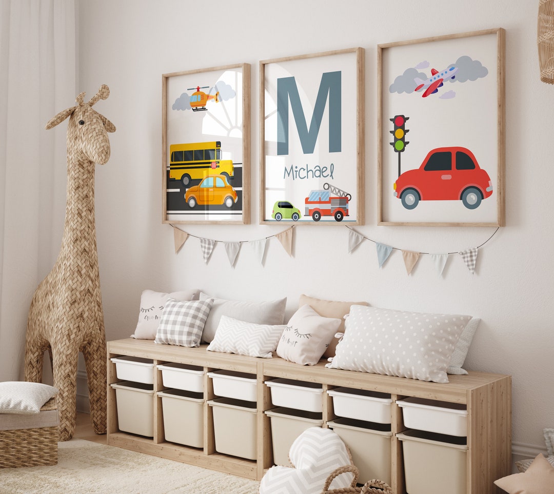 Personalized Set of 3 Car Nursery Decor, Car Babyboy Room Decor, Car ...