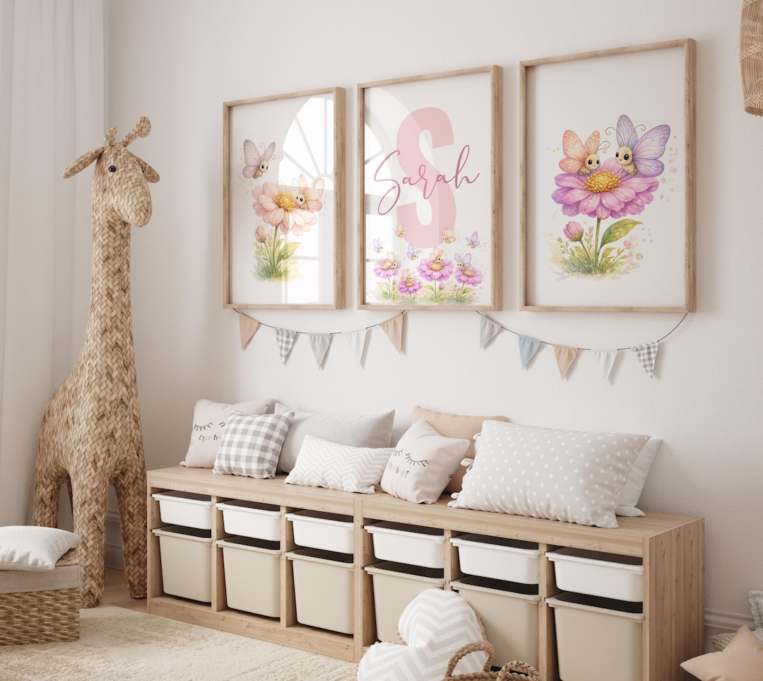 Personalized Butterfly & Flower Wall Art • Floral Nursery Prints • 3 ...