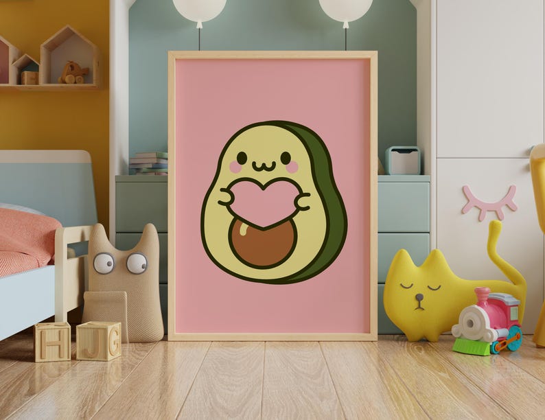 Cute Avocado Nursery Wall Art for Girls, Custom Name Print Set of 3 ...
