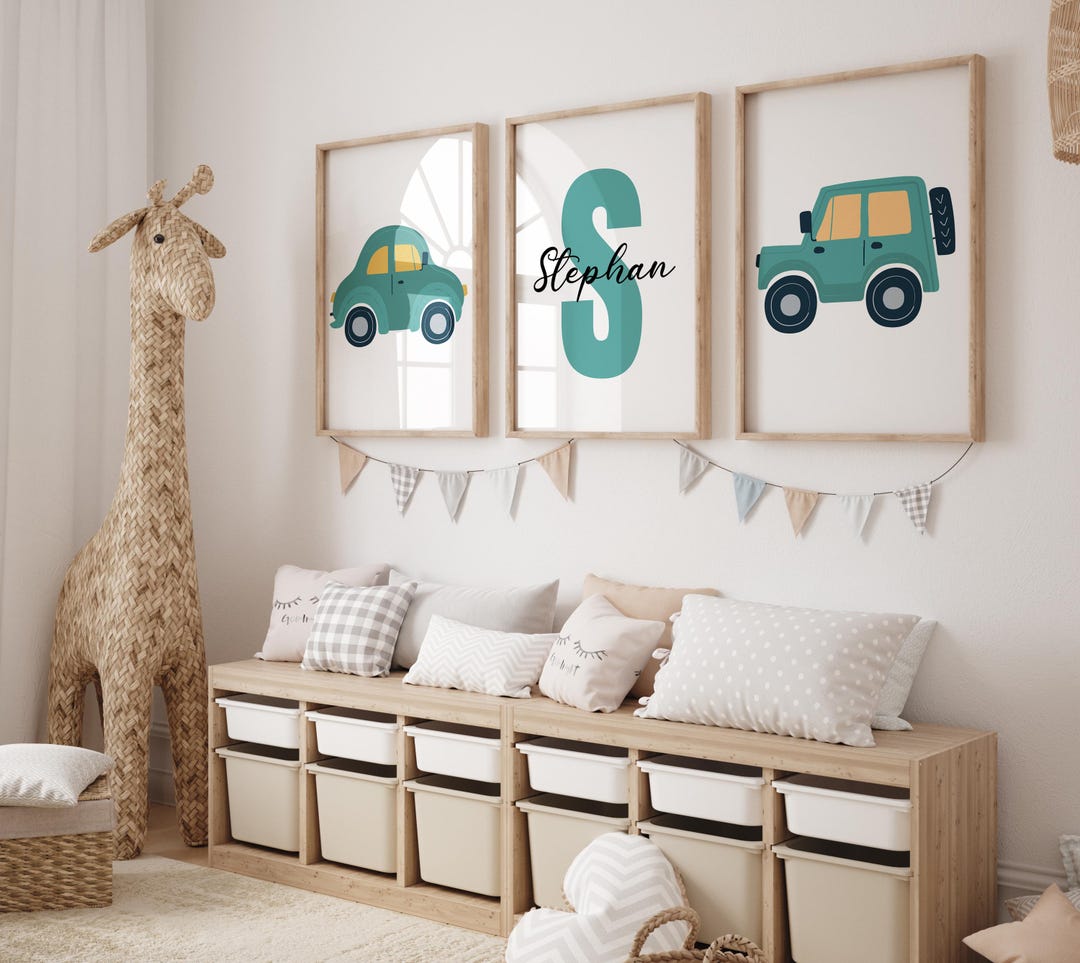 Personalized Blue Car Wall Art for Boys' Bedroom, Custom Digital Prints ...