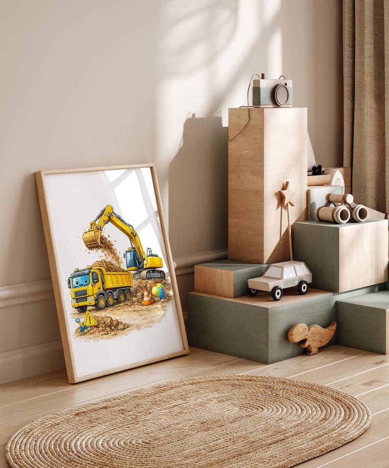 Personalized Excavator and Dump Truck Wall Art • Construction Nursery ...