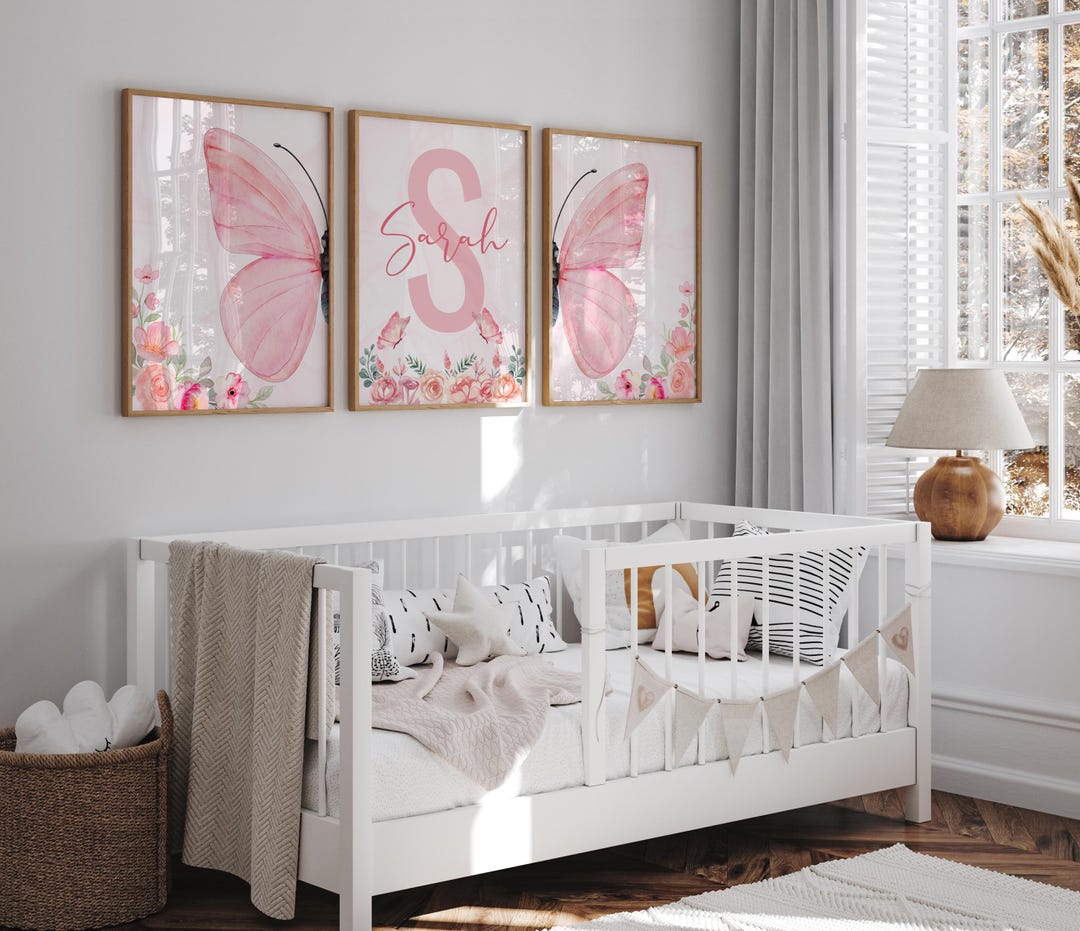 Personalized Butterfly and Floral Wall Art for Girls Room | Custom Name ...